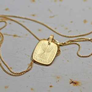 Emblem of Israel 14k Solid Gold Coin Necklace Israeli Menorah Pendant ...