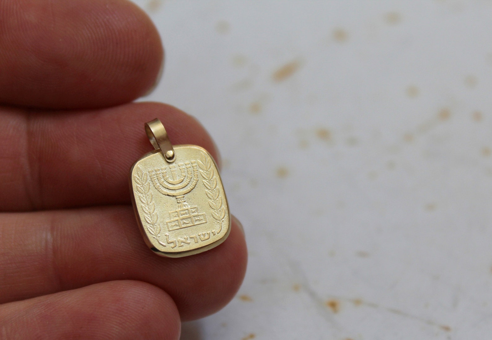 Emblem of Israel 14k Solid Gold Coin Necklace Israeli Menorah Pendant ...