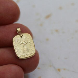 Emblem of Israel 14k Solid Gold Coin Necklace Israeli Menorah Pendant ...