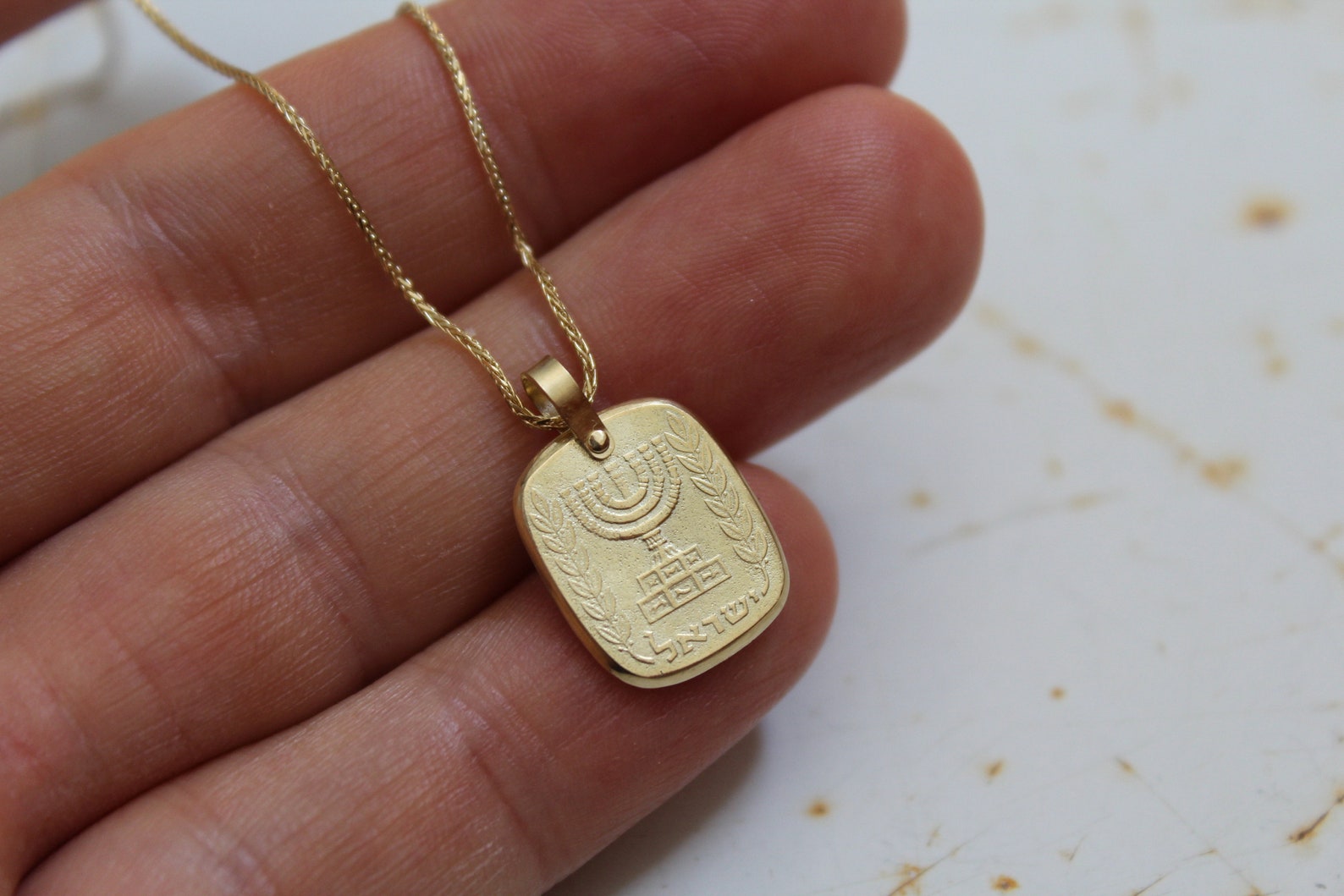 Emblem of Israel 14k Solid Gold Coin Necklace Israeli Menorah Pendant ...