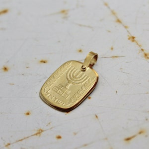 Emblem of Israel 14k Solid Gold Coin Necklace Israeli Menorah Pendant ...