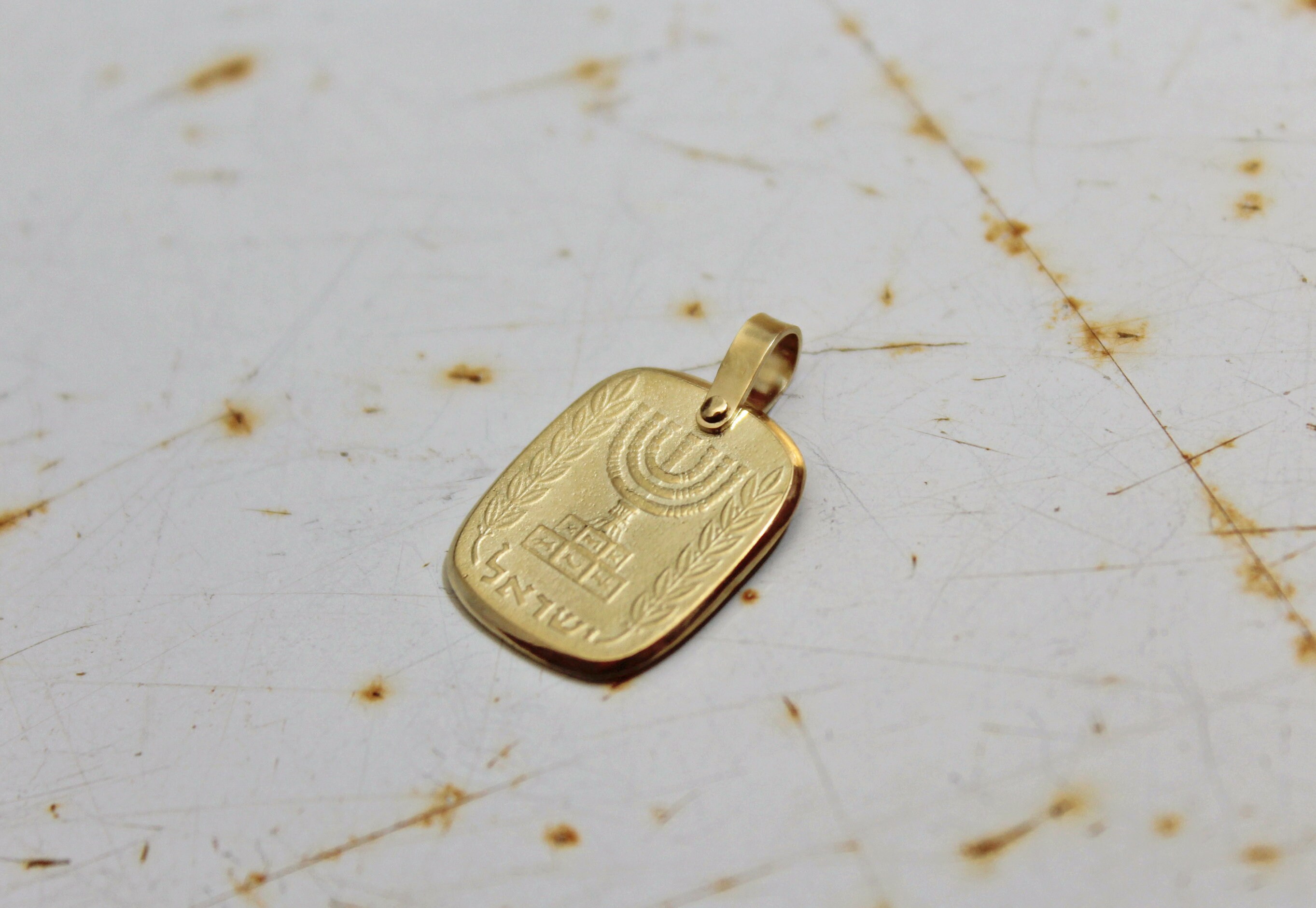 Emblem of Israel 14k Solid Gold Coin Necklace Israeli Menorah Pendant ...