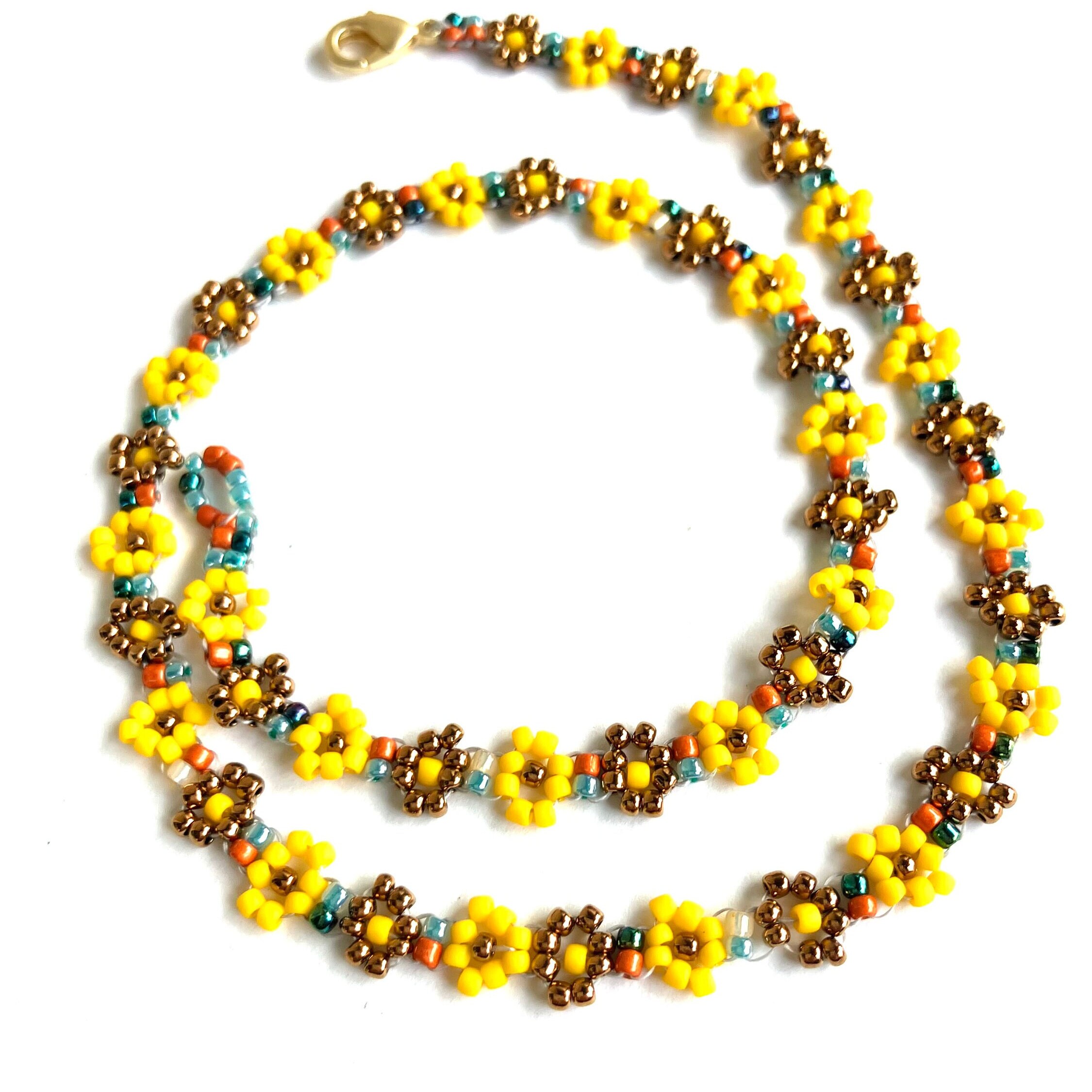 Beaded Daisy Chain Necklace, Daisy Chain Choker, Beaded Sunset Flower ...