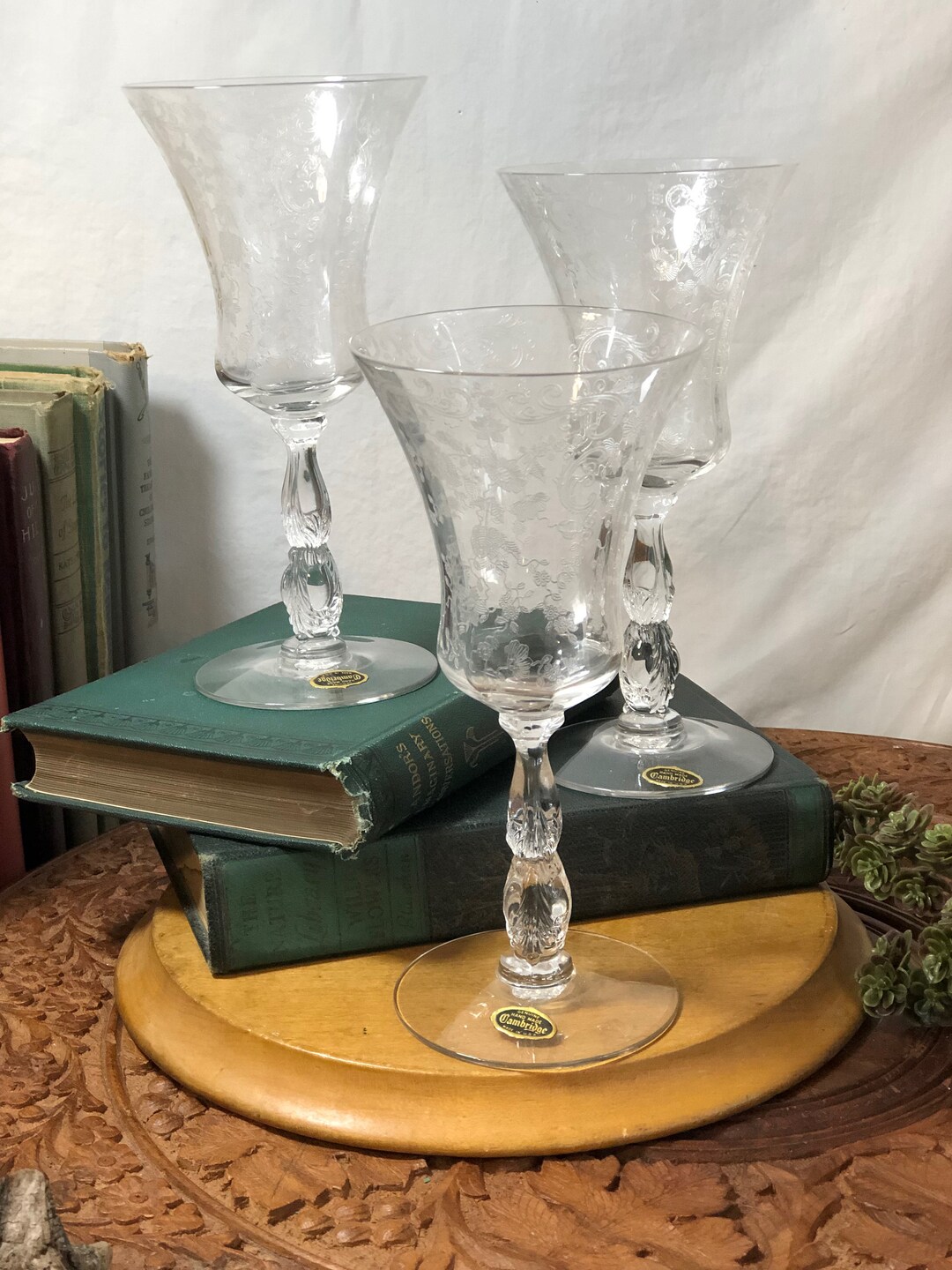 Vintage Cambridge Chantilly Etched Glass Water Goblets, Priced ...