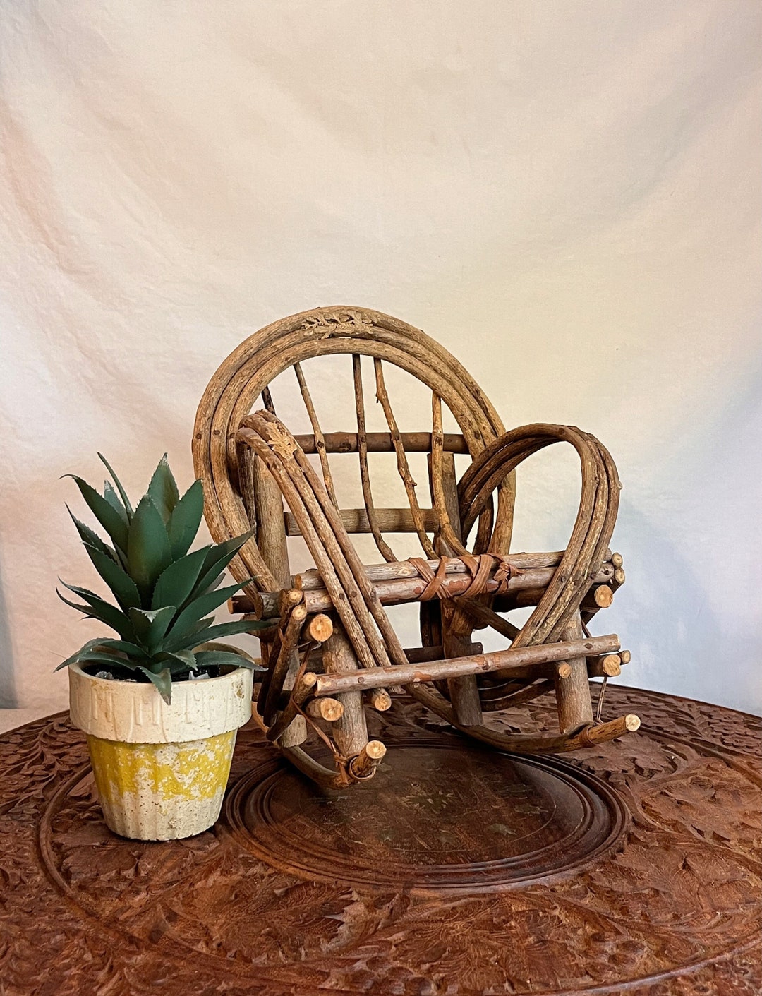 Small Vintage Rustic Twig Rocking Chair or Plant Holder - Etsy