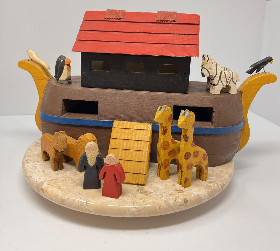 1991 Nancy Thomas Hand Carved Noah's Ark and Animals - Etsy