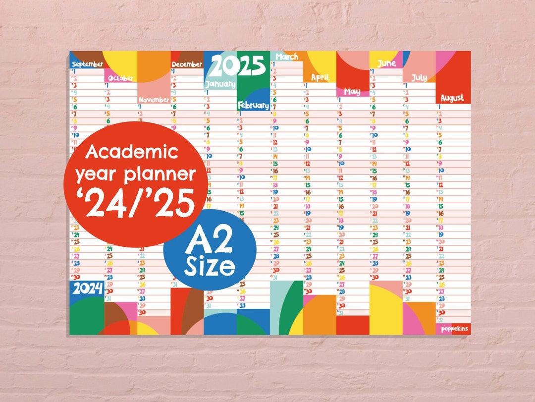 NEW Academic Year Wall Planner '24/'25 A2 Size Colourful Design 100% ...