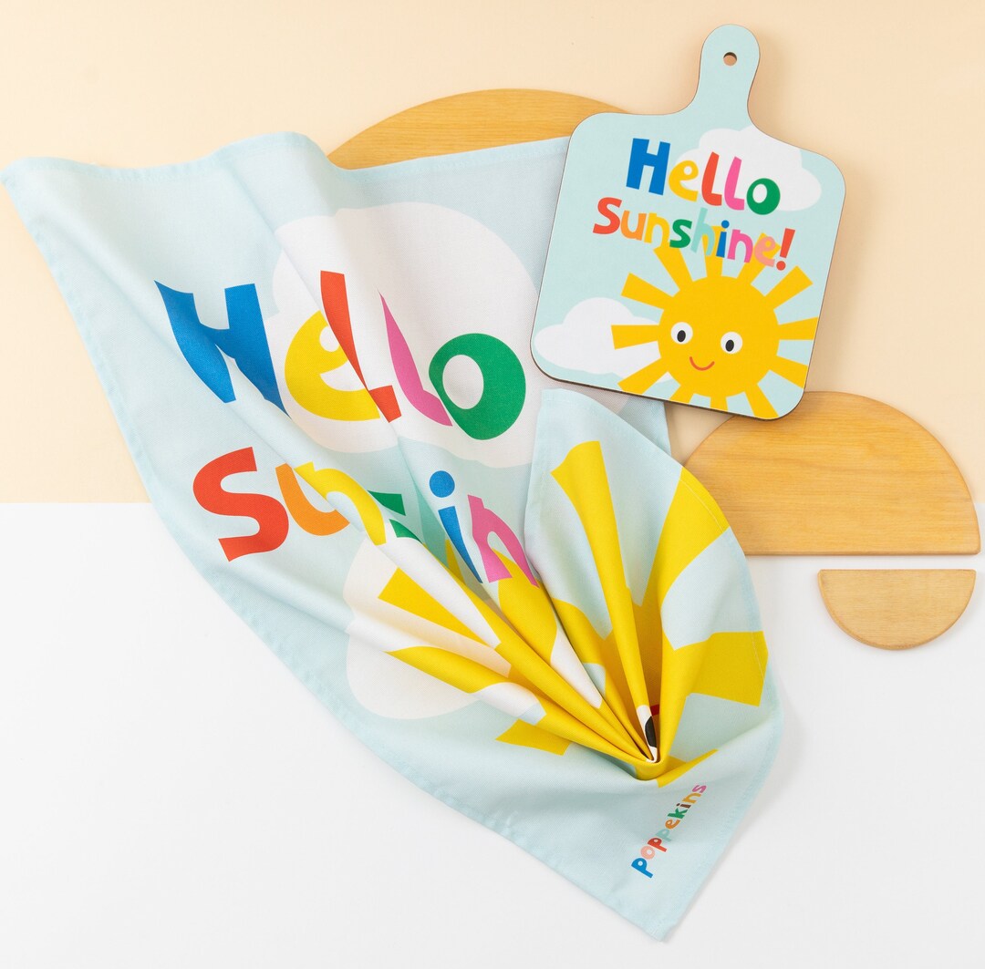 BUNDLE! Two Piece Hello Sunshine Kitchen Set - Tea Towel and Chopping ...