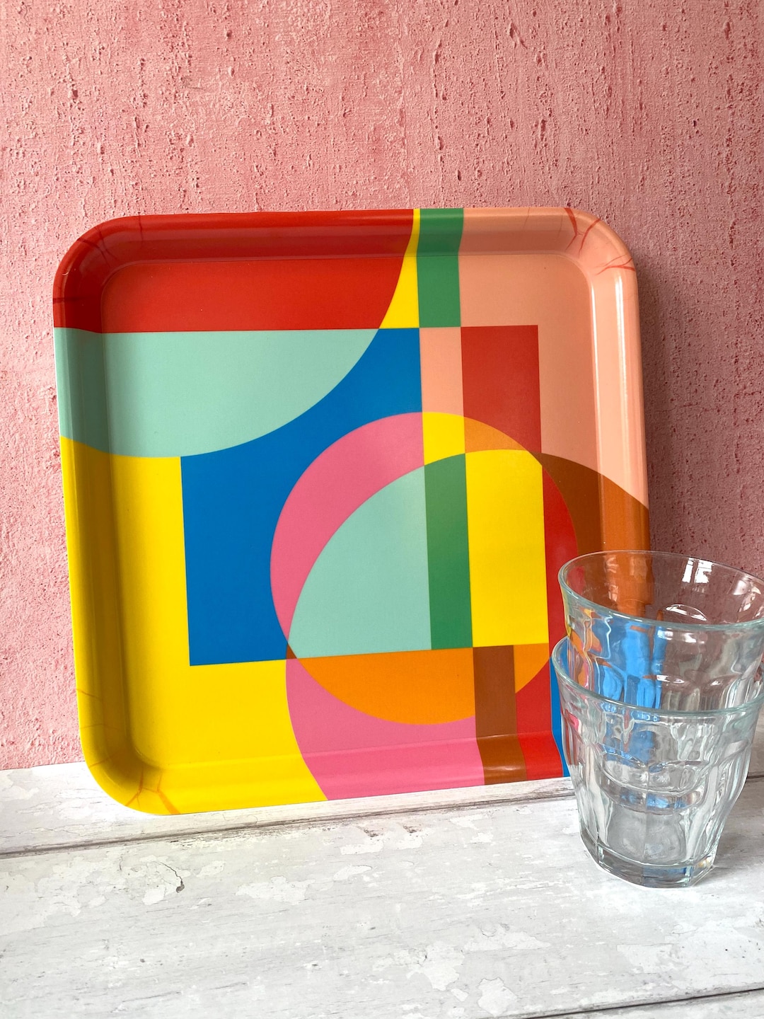 NEW Square Melamine Tray Abstract Geo Colourful Serving Tray Made in ...