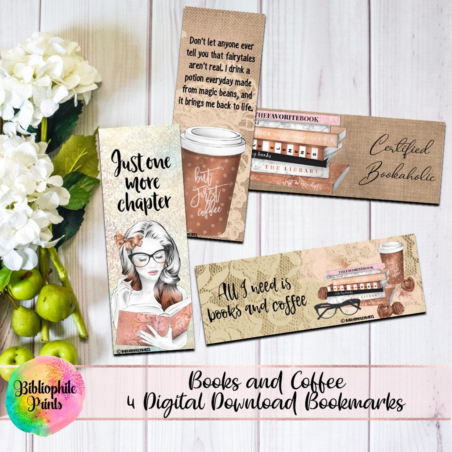 Books and Coffee Bookmarks Digital Bookmarks Digital - Etsy