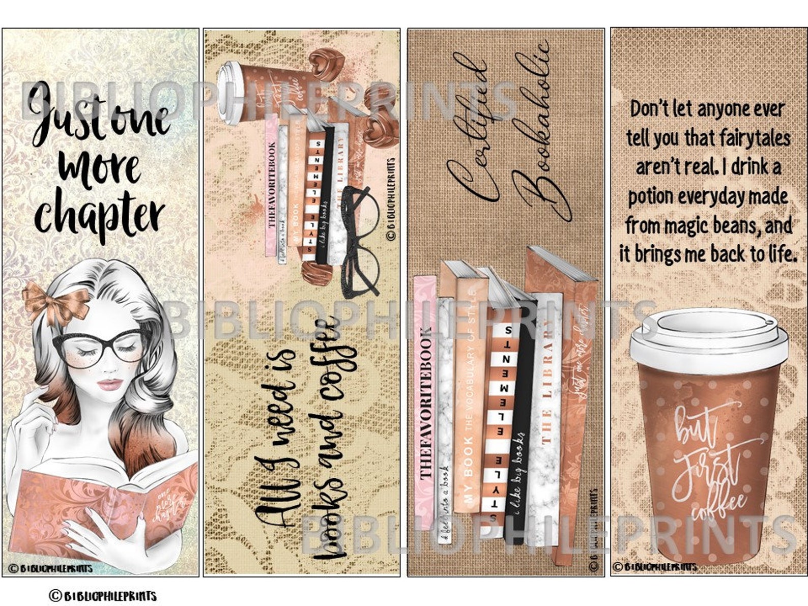 Books and Coffee Bookmarks Digital Bookmarks Digital - Etsy