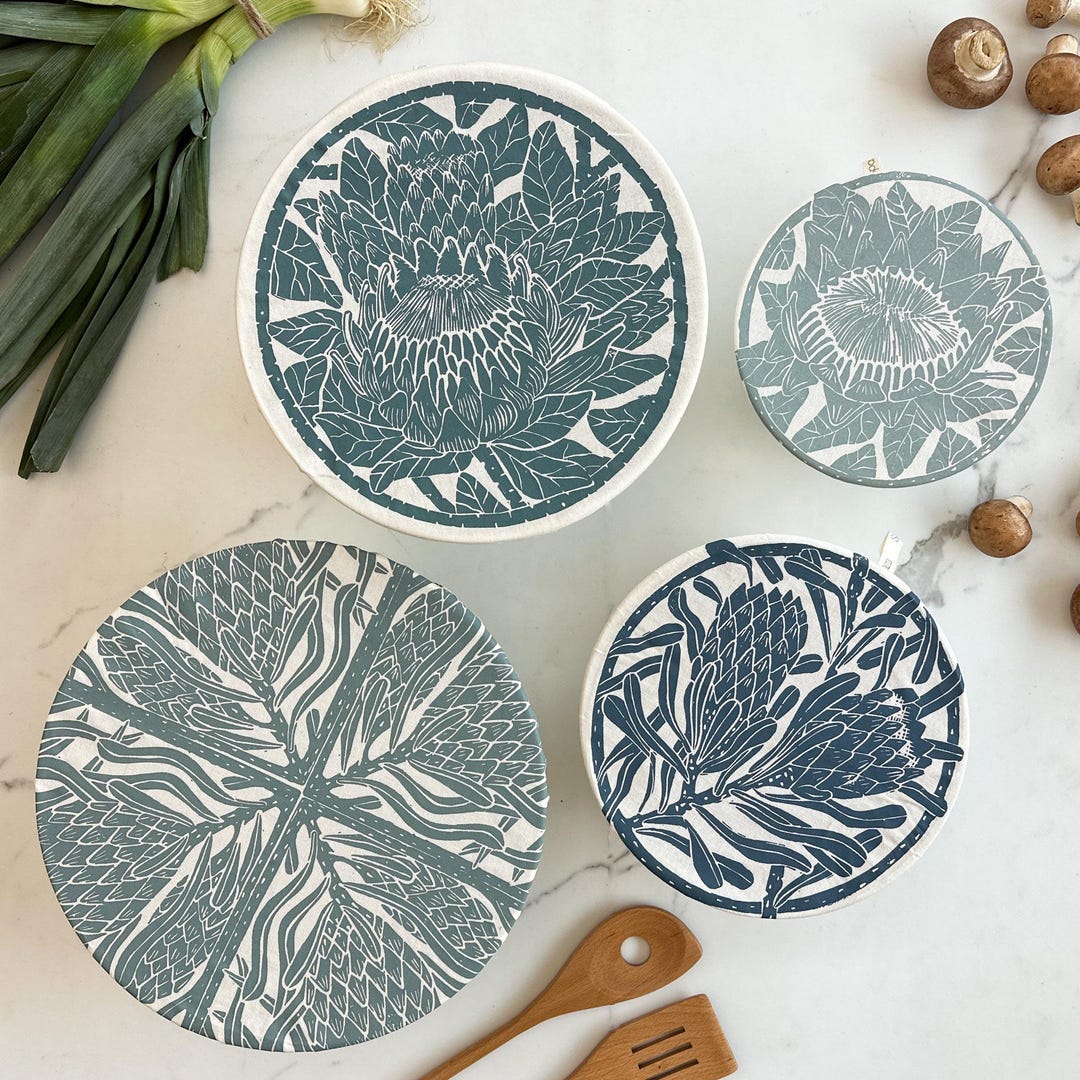 Organic Cotton Bowl Covers: Floral Print Reusable Food Cover Set - Etsy