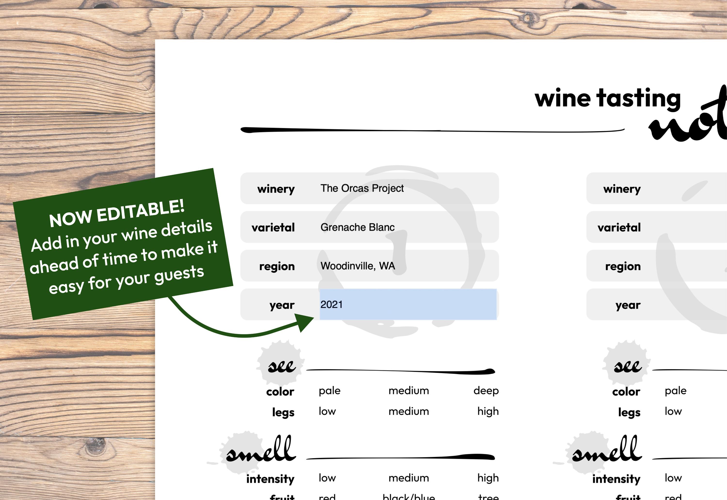 Editable Wine Tasting Kit! | Printable Tasting Guide, Worksheets ...