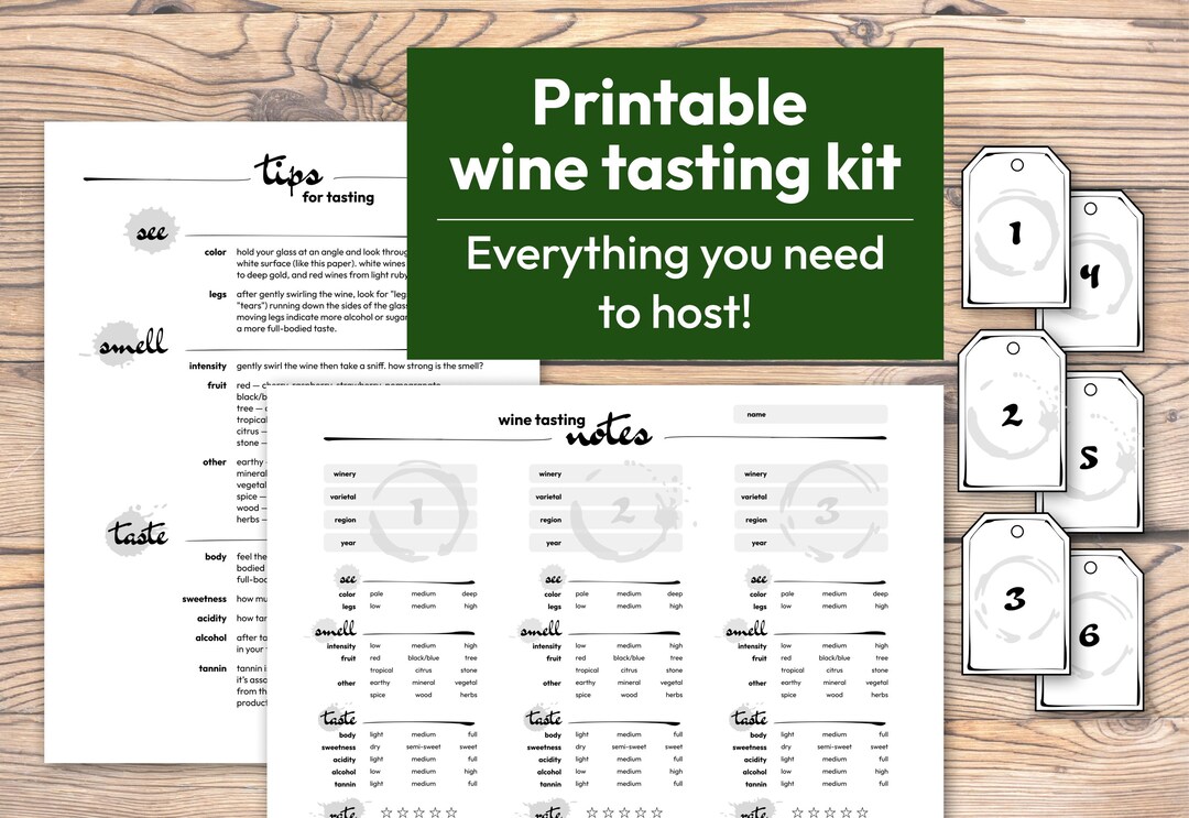 Editable Wine Tasting Kit! | Printable Tasting Guide, Worksheets ...