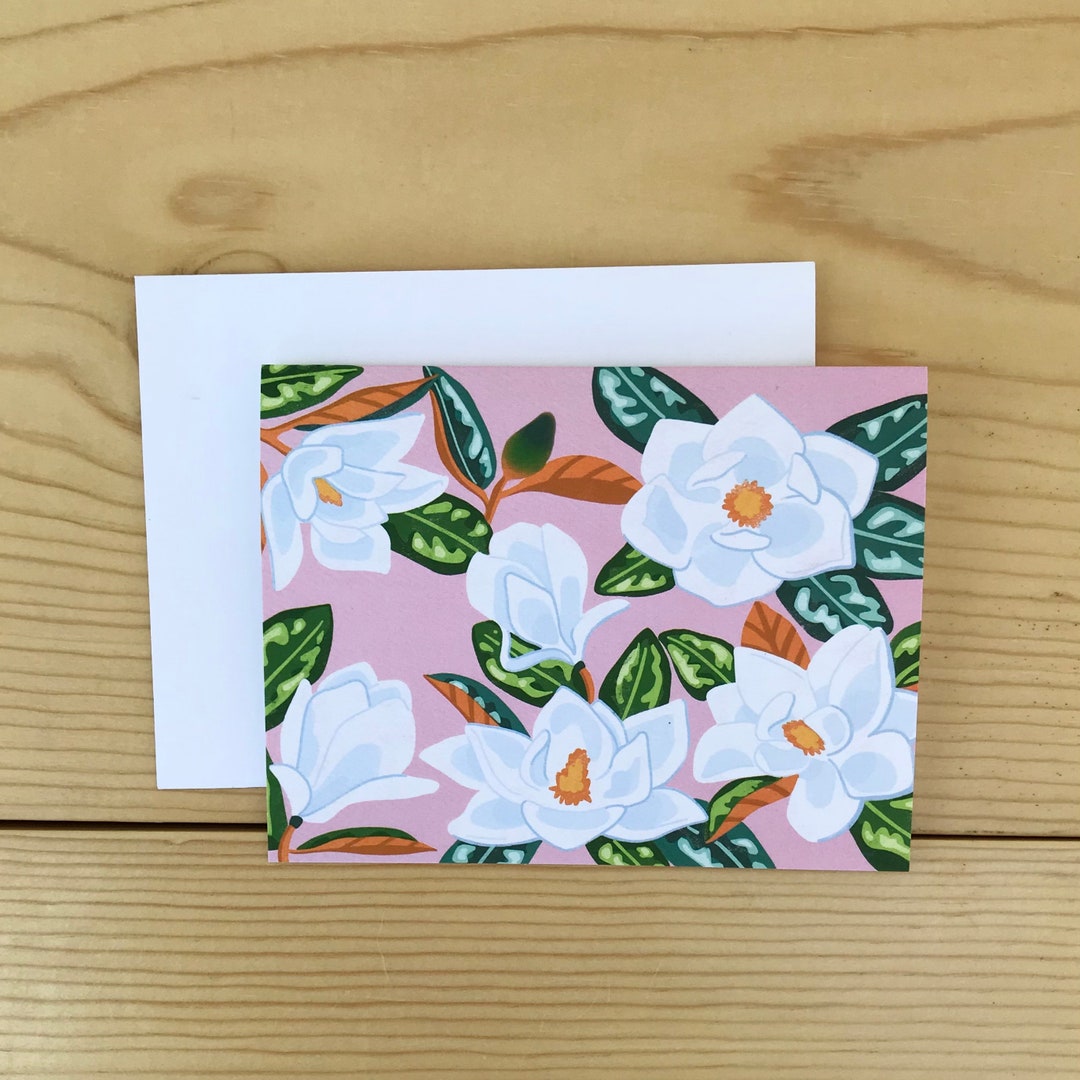 Magnolia Greeting Card: Hand Illustrated Blank Note Card - Etsy