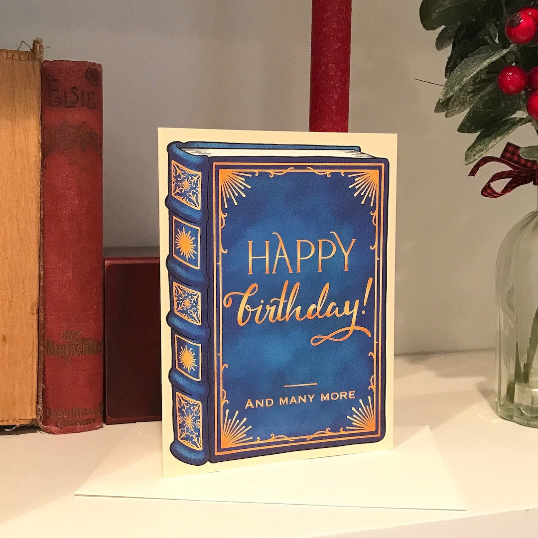 Antique Book Birthday Card, Birthday Greeting Card, Card for Book Lover ...