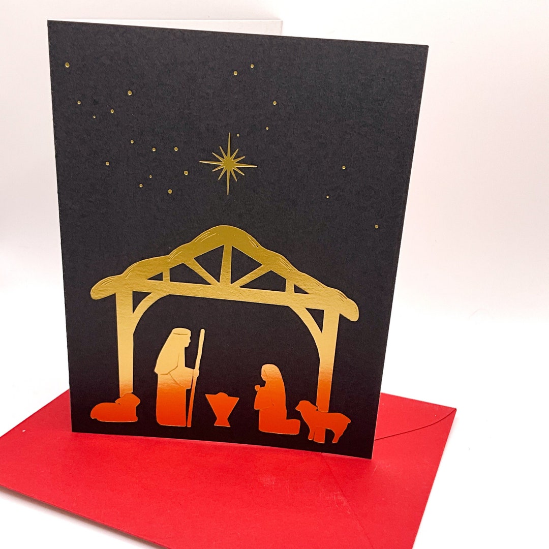 Gold Foil Nativity Christmas Card, Simple, Minimalist, Delicate, Hand ...