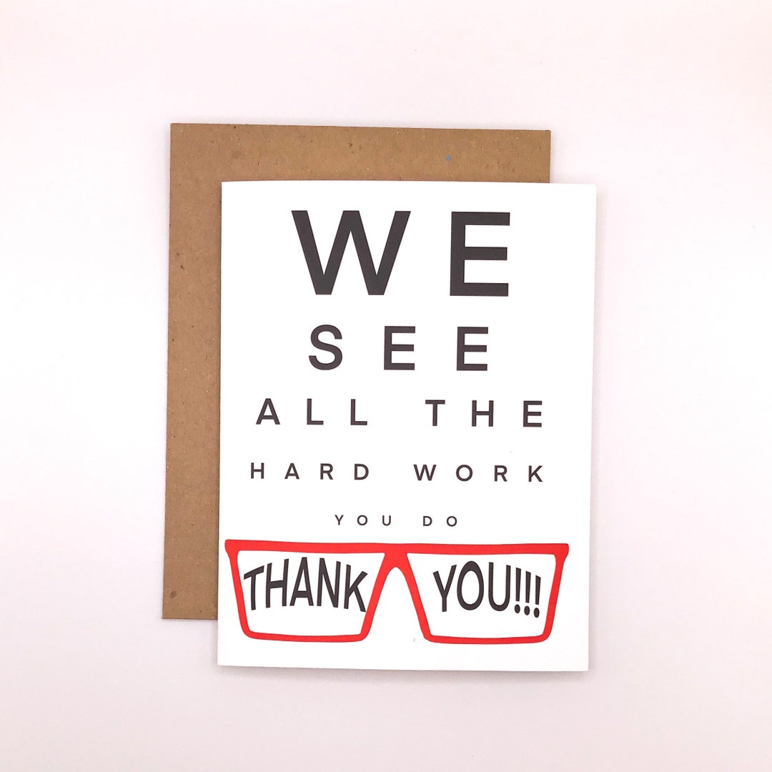 Thank You Card for Eye Doctors, Employees, Volunteers, Optometrist ...