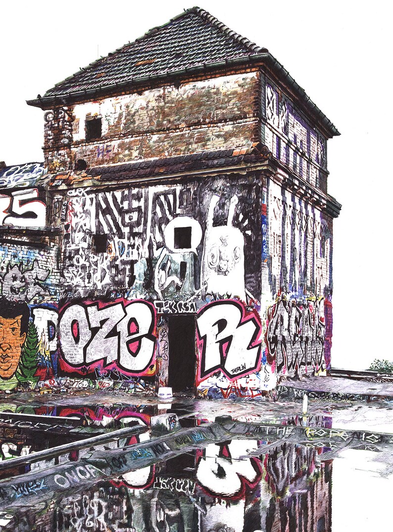 Old Ice Factory,berlin ice Fabrik. Realistic Drawing Ballpoint Pen and ...