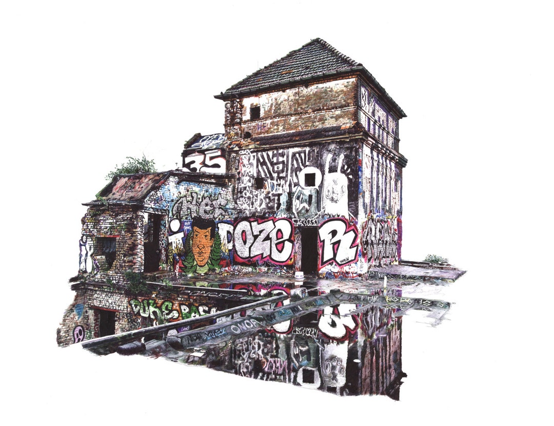 Old Ice Factory,berlin ice Fabrik. Realistic Drawing Ballpoint Pen and ...