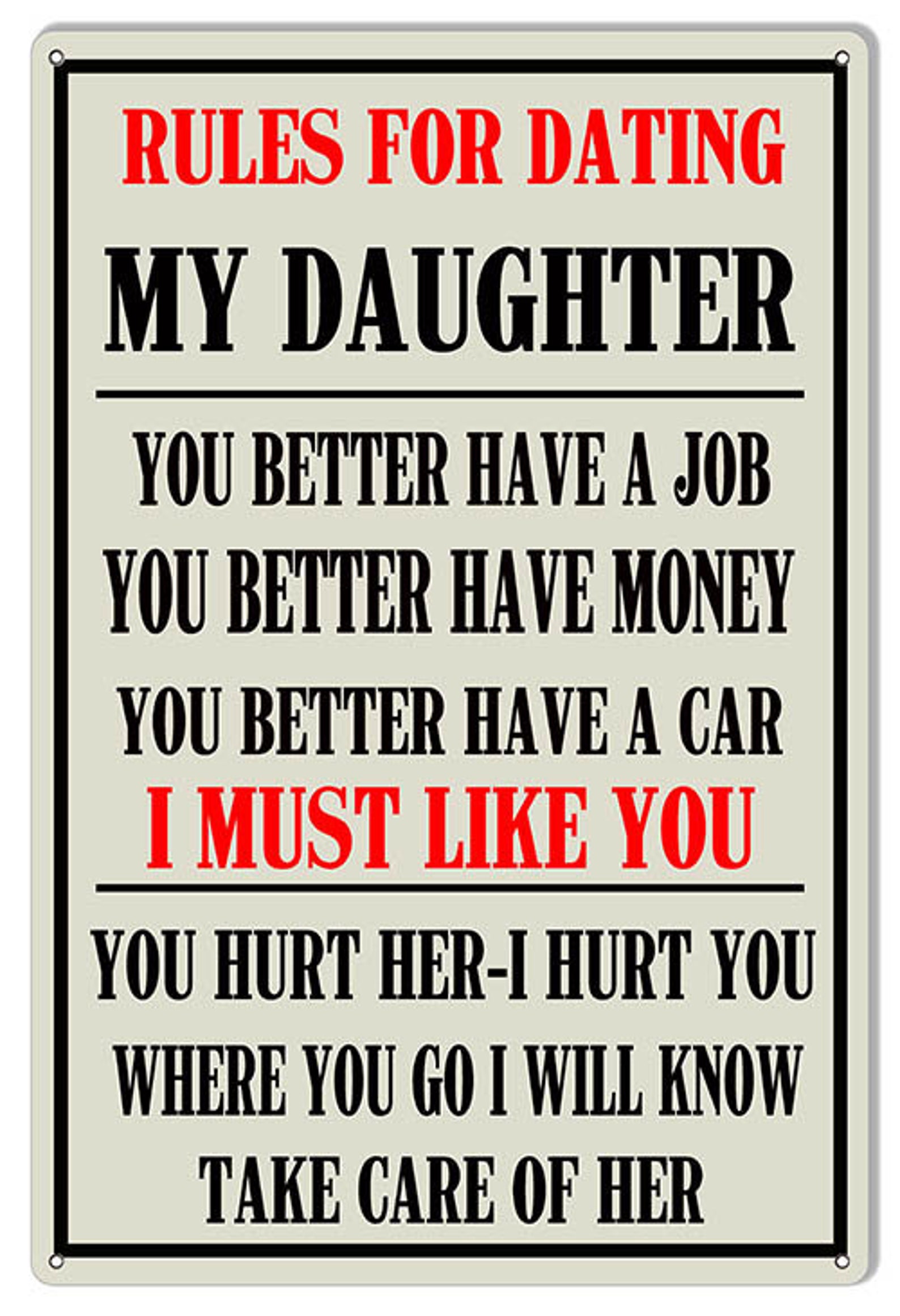 Rules For Dating My Daughter Warning Metal Sign Etsy