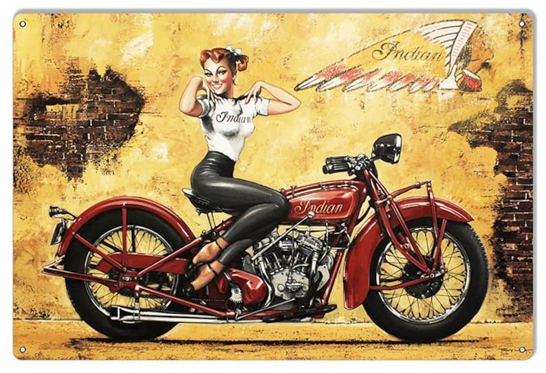 Indian Motorcycle Pin Up Girl Garage Shop Metal Sign Etsy