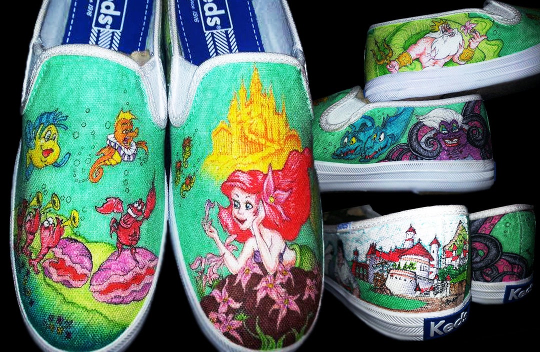 Hand Drawn Disney Shoes, Any Theme, Little Mermaid, Cartoon, Custom Art ...