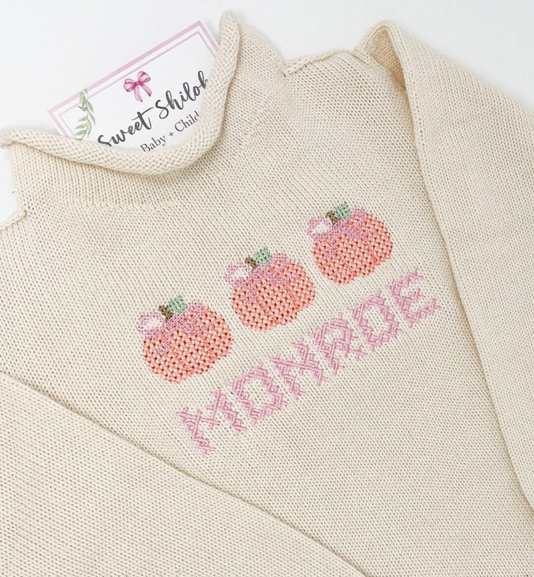 Baby Girl Monogram Pumpkin Sweater, Girls Cross Stitch Thanksgiving ...