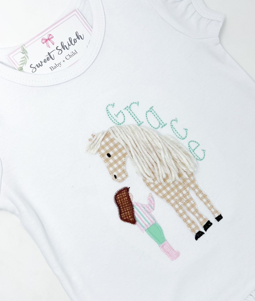 Girls Monogram Horse Shirt, Girls Horse Yarn Hair Shirt, Horse Birthday ...