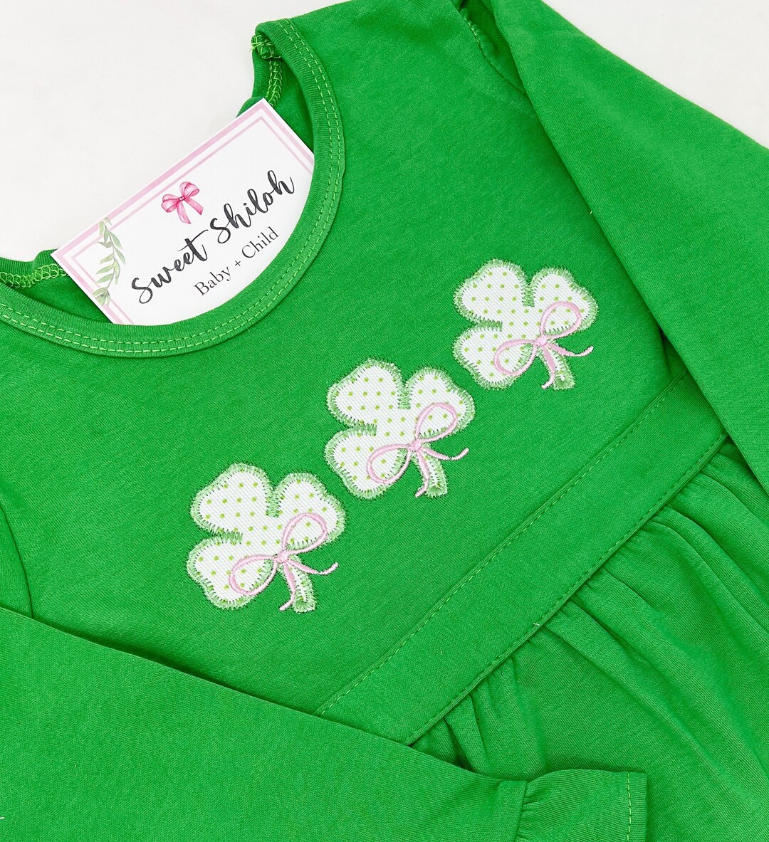 Girls St. Patricks Day Dress, Green Shamrock Outfit, Baby Girl Monogram ...