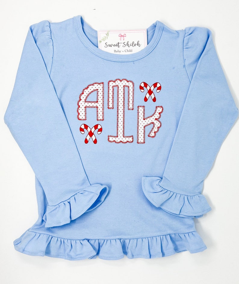 Girls Candy Cane Monogram Shirt Baby Girl Christmas Shirt - Etsy