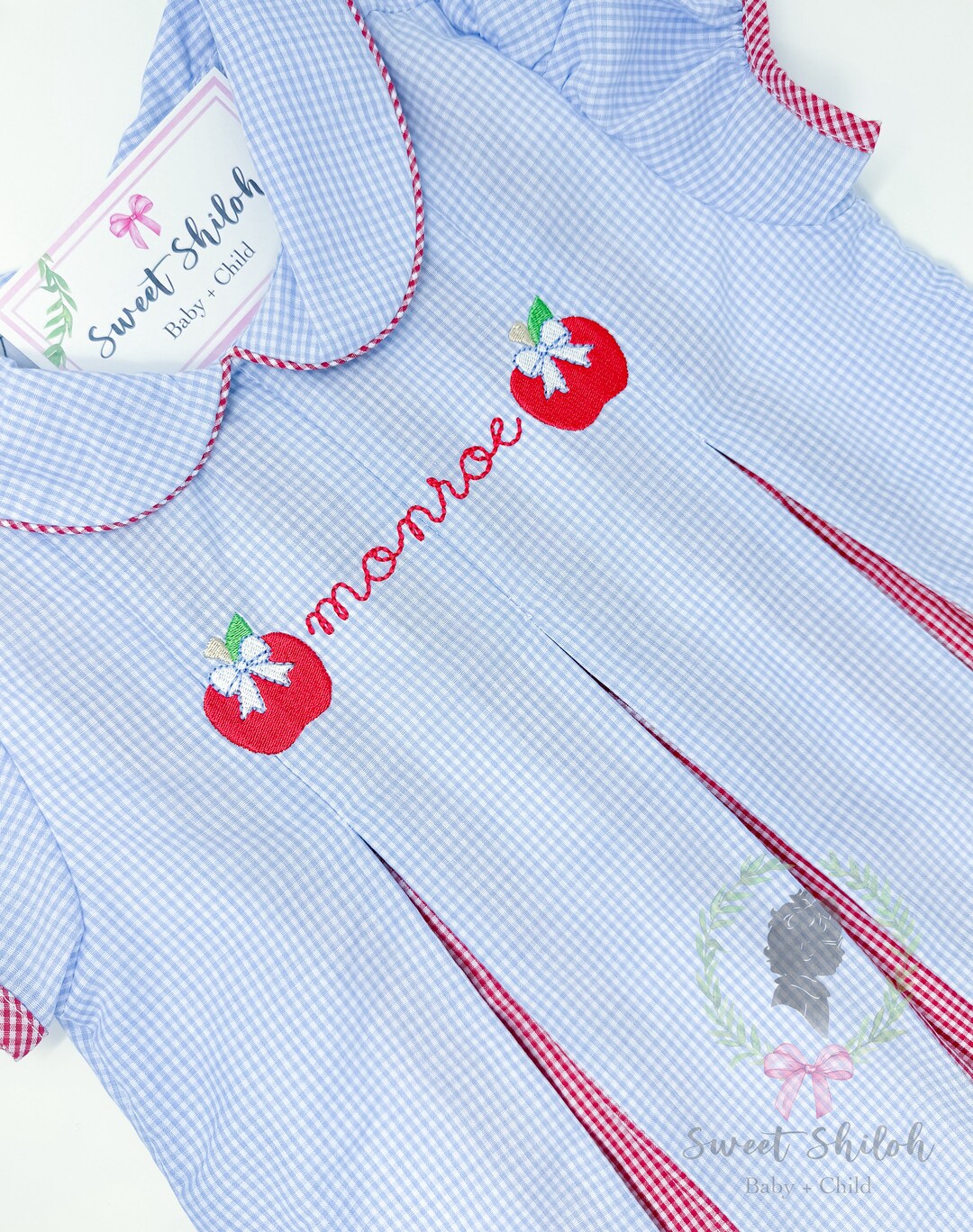 Girls Apple Monogram Pleat Dress, Baby Girl Pre K Dress, Preschool ...
