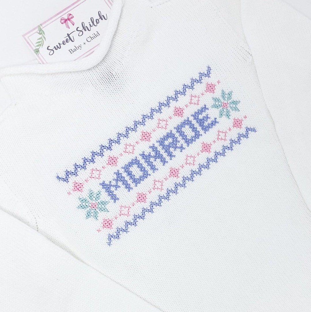 Monogram Cross Stitch Sweater, Girls Snowflake Sweater, Girls Monogram ...