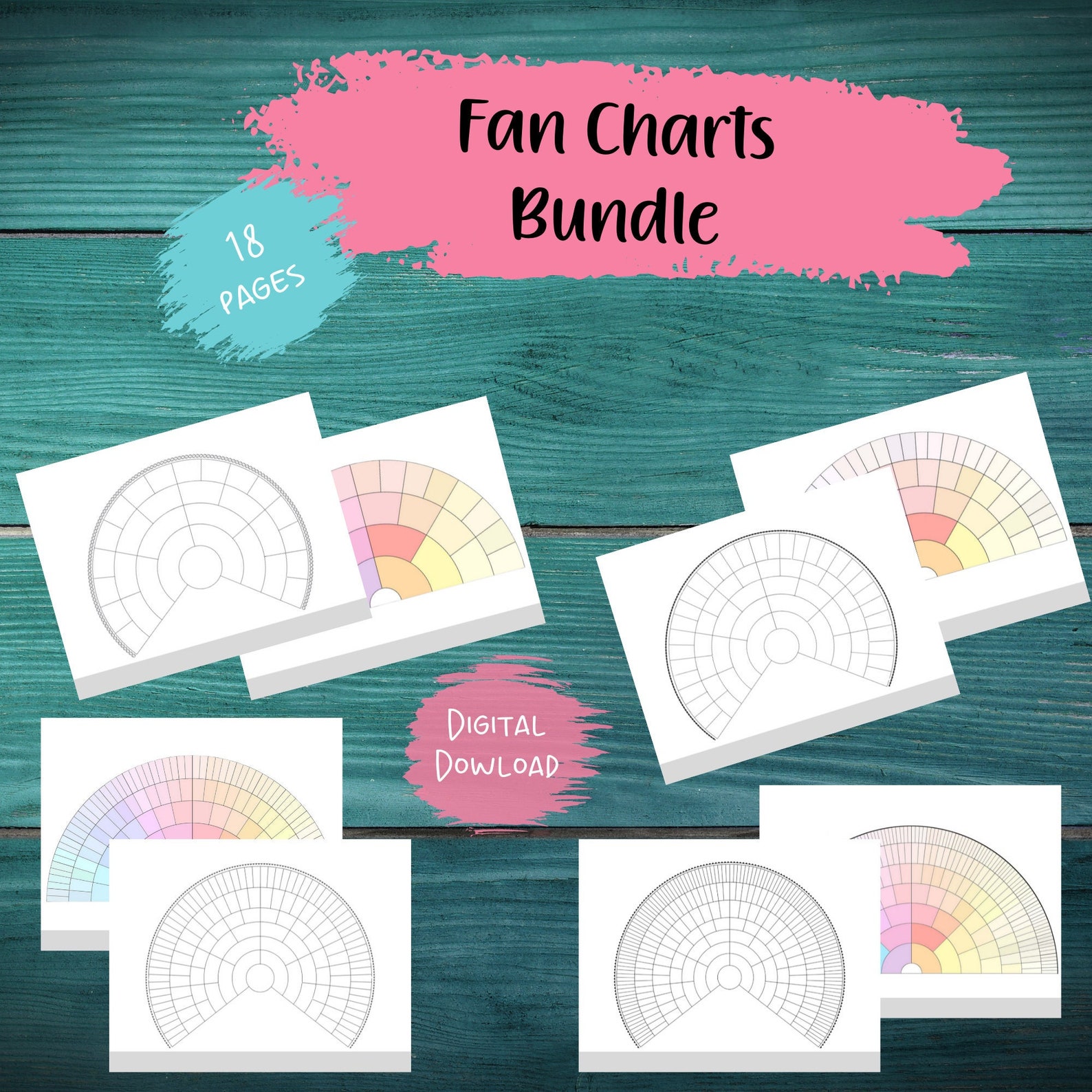 Ancestry Fan Charts Printable Family Tree Genealogy - Etsy