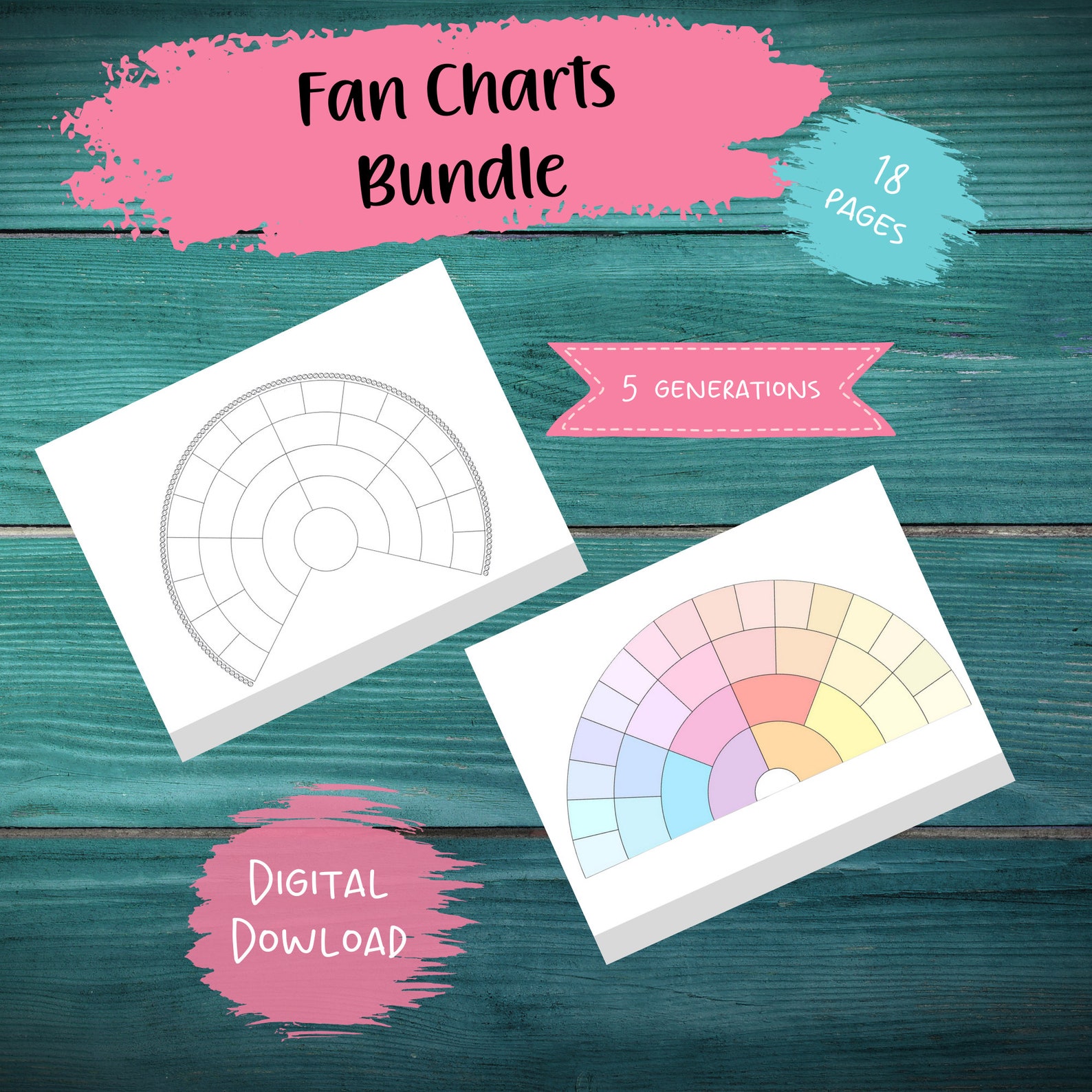 Ancestry Fan Charts Printable Family Tree Genealogy - Etsy