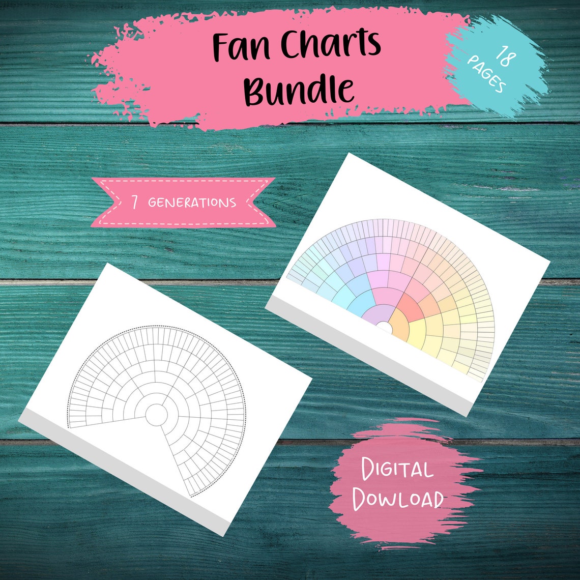 Ancestry Fan Charts Printable Family Tree Genealogy - Etsy