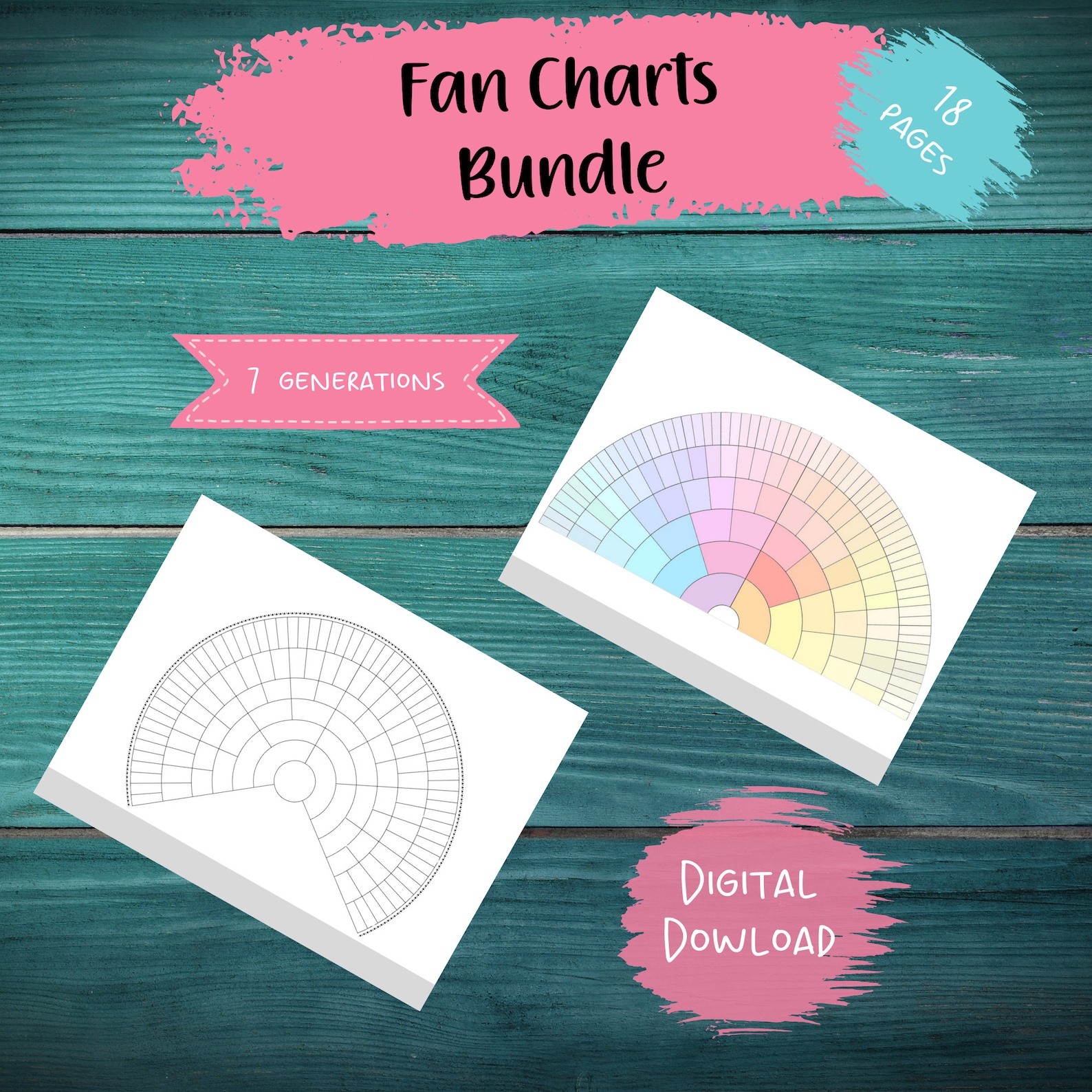 Ancestry Fan Charts Printable Family Tree Genealogy - Etsy