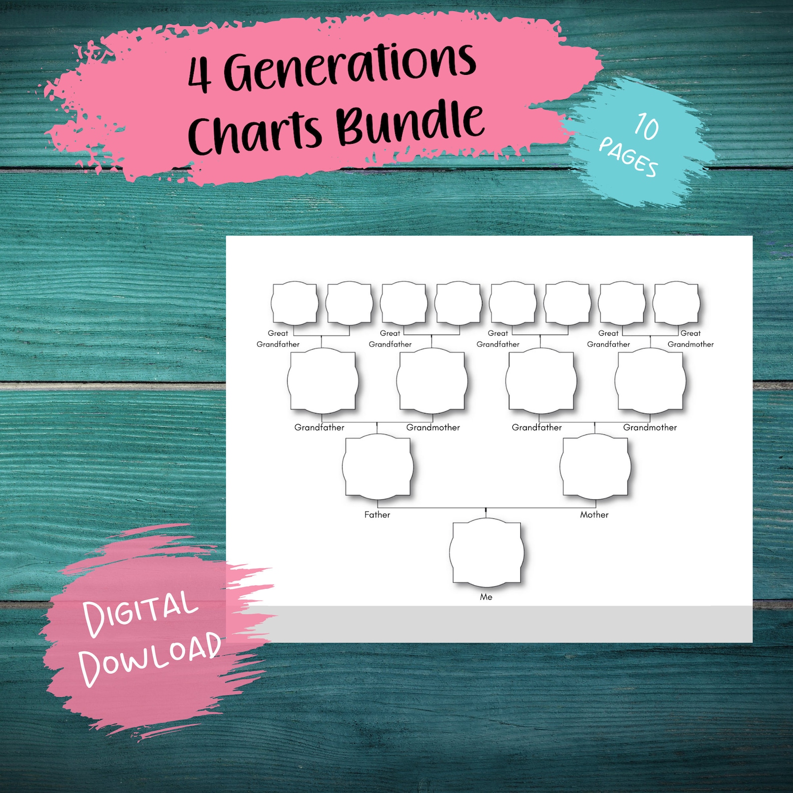 4 Generation Ancestry Family Tree | Family Tree Printable | Family Tree ...