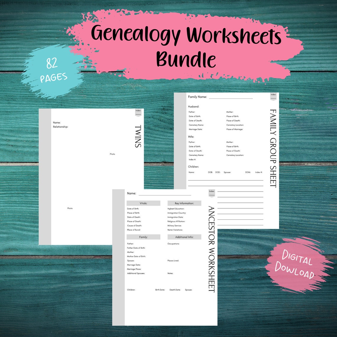 Genealogy Worksheets Ancestry Printable Family Research - Etsy