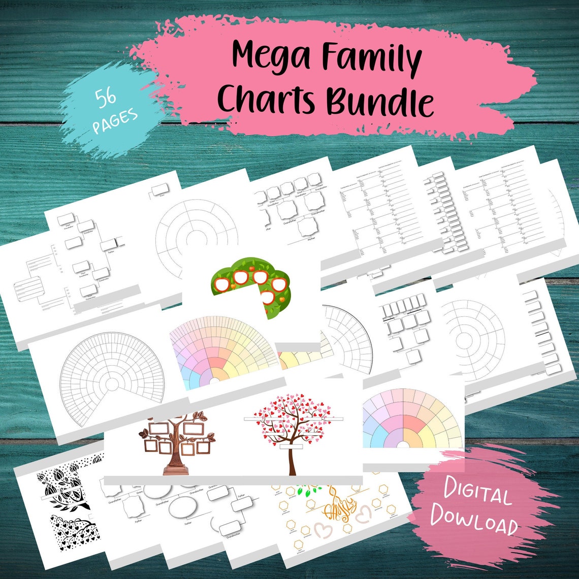 Family Tree Bundle Ancestor Family Trees Genealogy Planner | Etsy