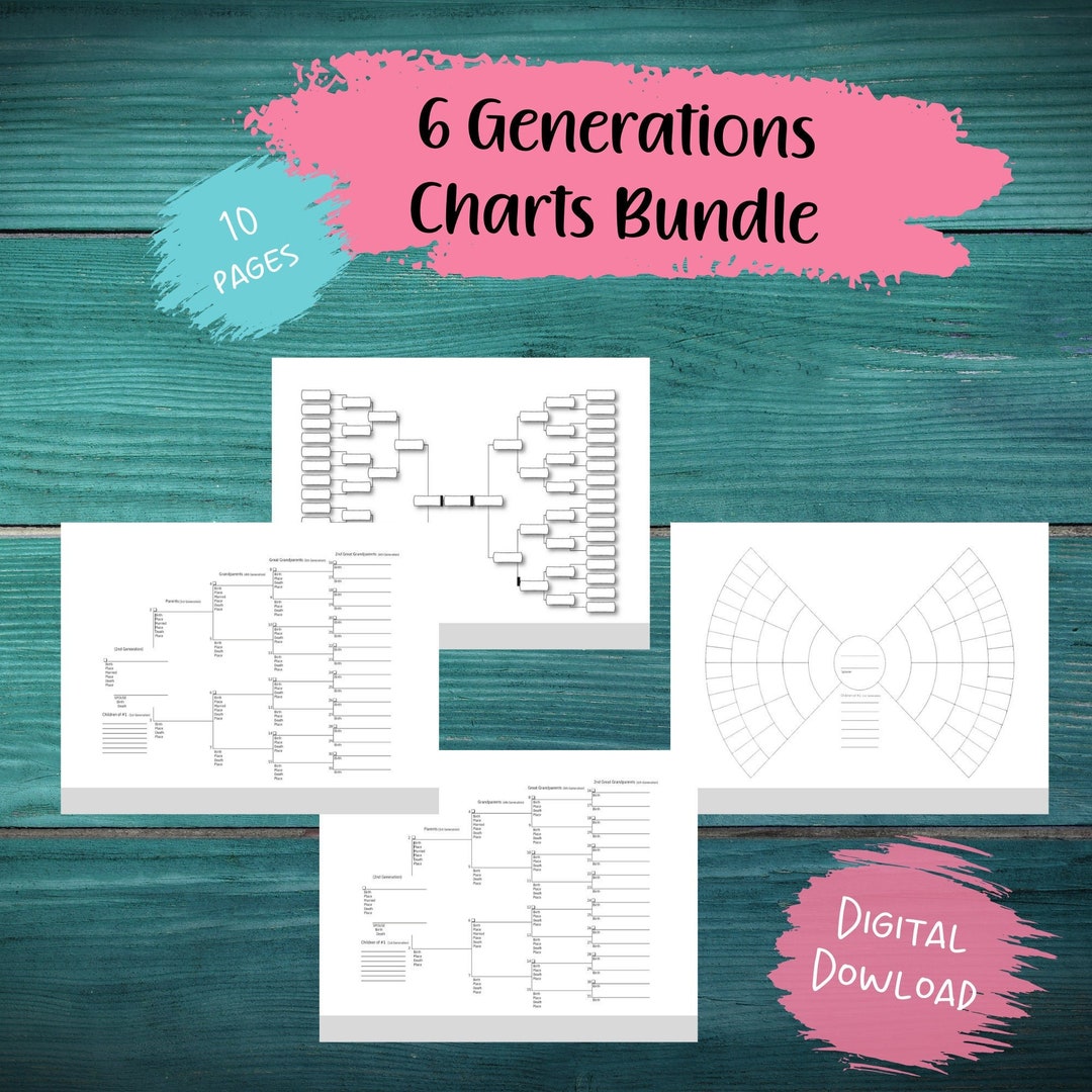 6 Generation Family Tree | Genealogy Worksheet | Printable Family Tree ...