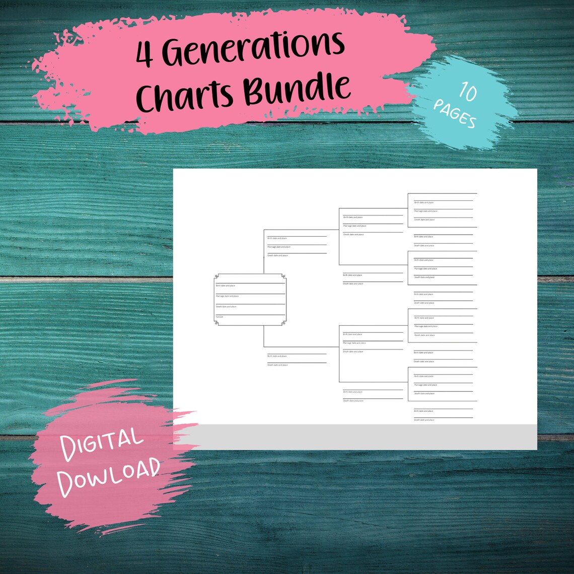 4 Generation Ancestry Family Tree | Family Tree Printable | Family Tree ...