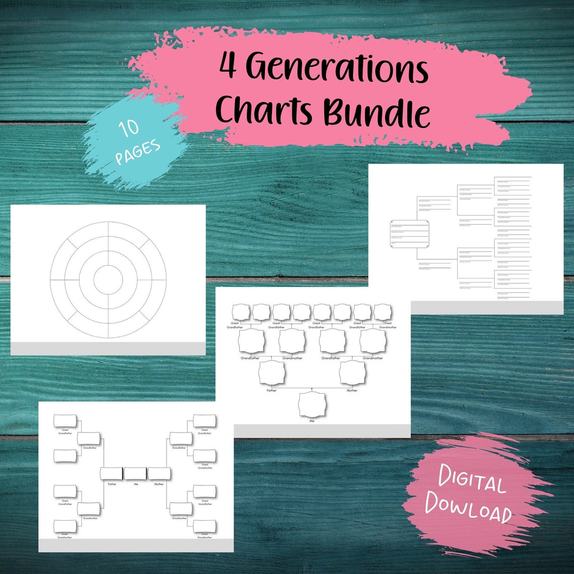 4 Generation Ancestry Family Tree | Family Tree Printable | Family Tree ...