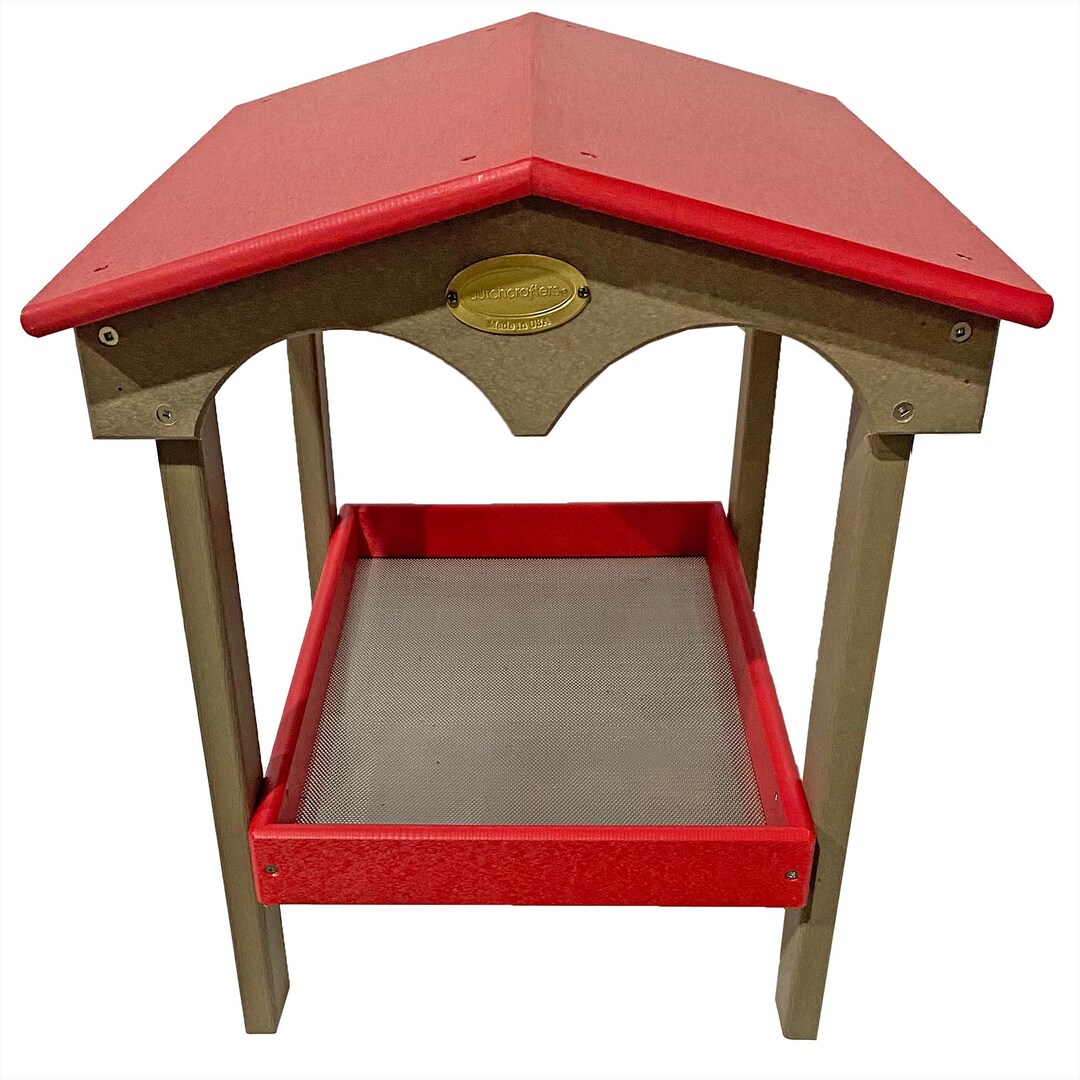 Large Covered Platform Ground Bird Feeder Seed Tray, Red & Weatherwood ...
