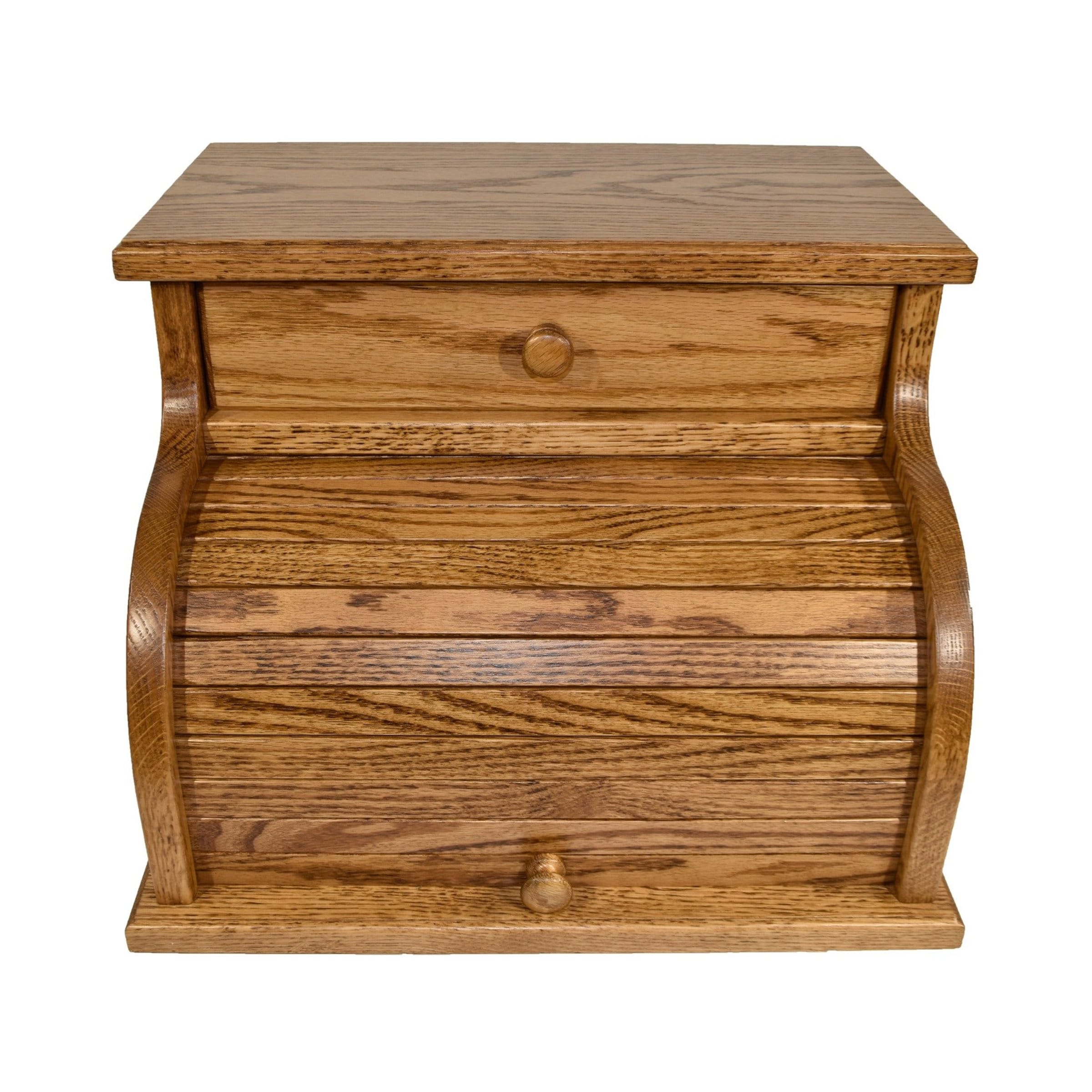 Dutchcrafters Amish Solid Oak Wood Large Roll Top Bread Box With Drawer ...