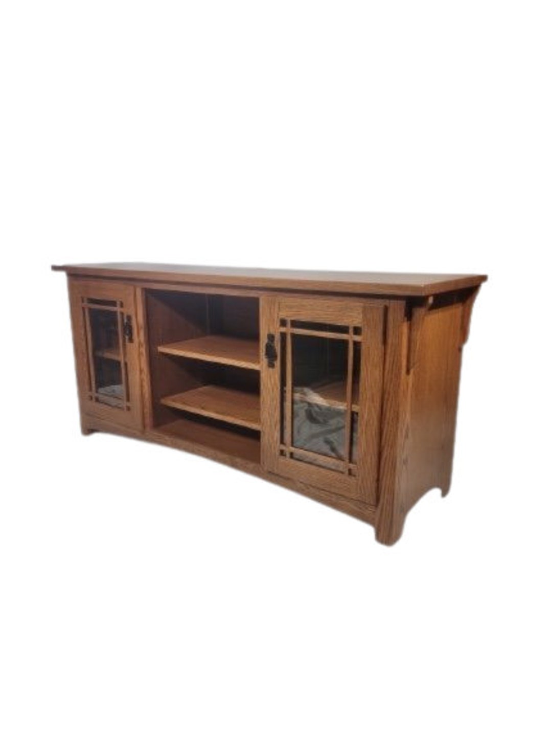 Dutchcrafters Solid Oak Wood TV Stand With Glass Doors Wooden - Etsy