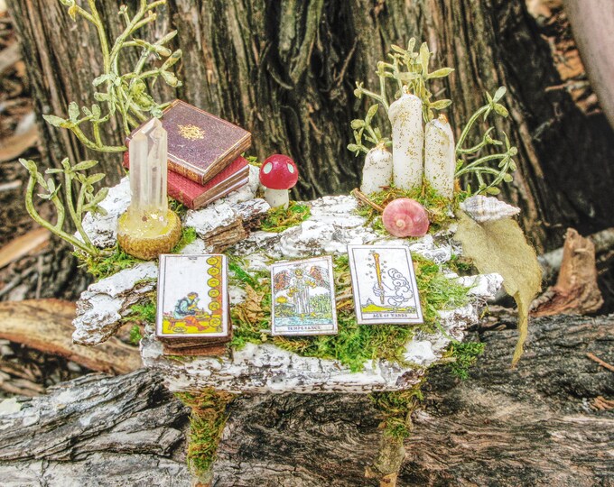 Miniature Fairy Table With Tarot Cards Fairy Furniture, Tiny Mystic Art ...