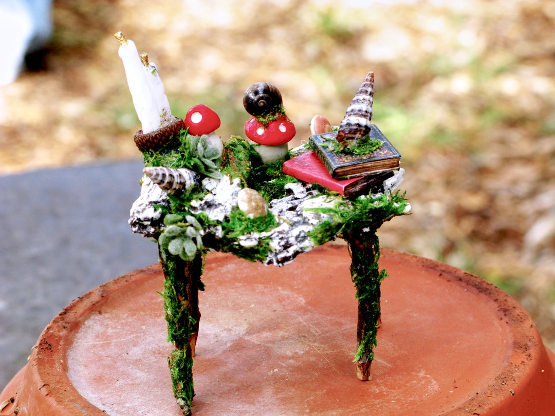 Miniature Fairy Table With Snails Fairy Furniture, Fairy Garden Table ...