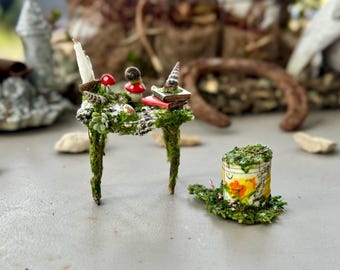 Miniature Fairy Table With Tarot Cards and Stool Fairy Furniture, Tiny ...
