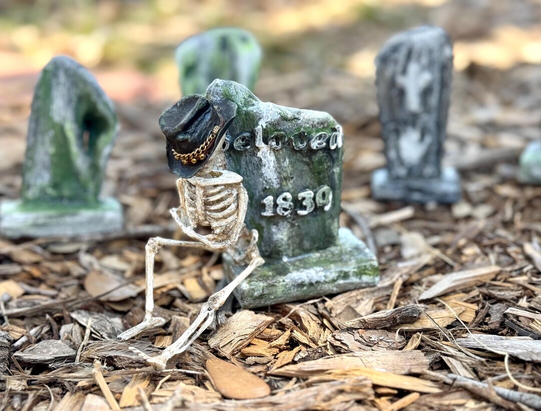 Skeleton Cowboy Tombstone, Miniature Gravestone, Cowboy Skeleton ...